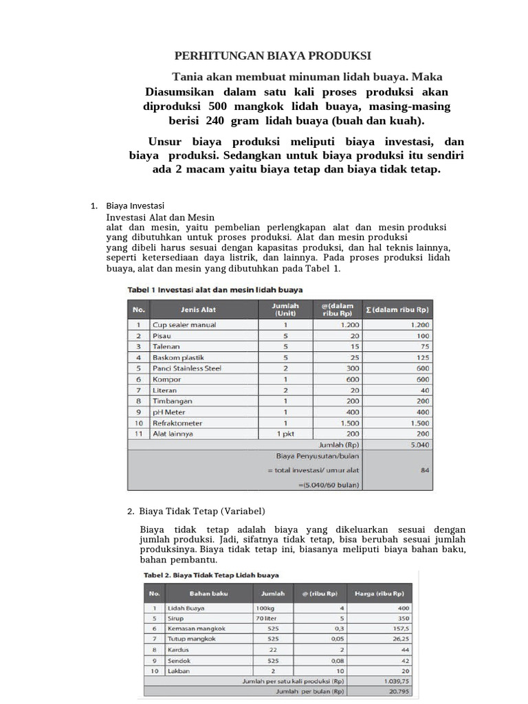 Perhitungan Biaya Produksi | PDF