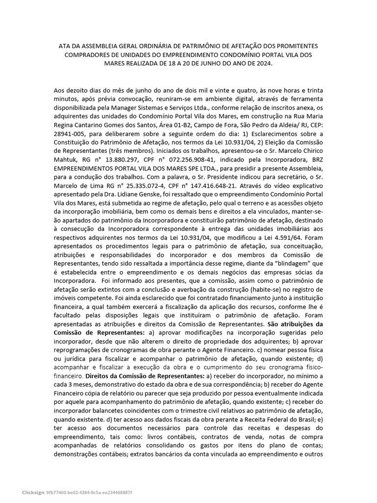 Ata Portal Vila Dos Mares Completa - Clicksign | PDF