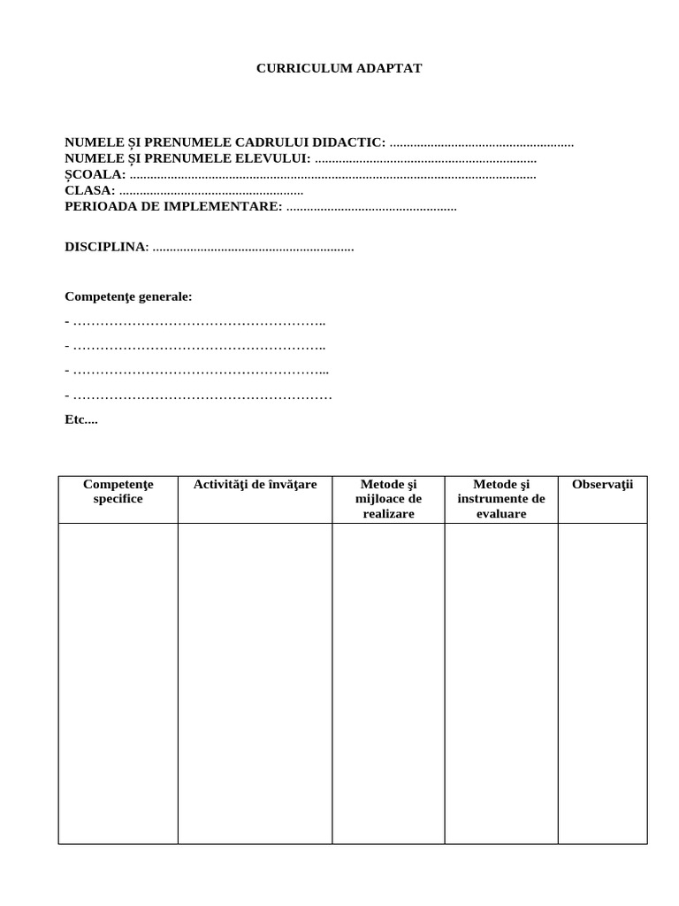 Model Adaptare Curriculara | PDF