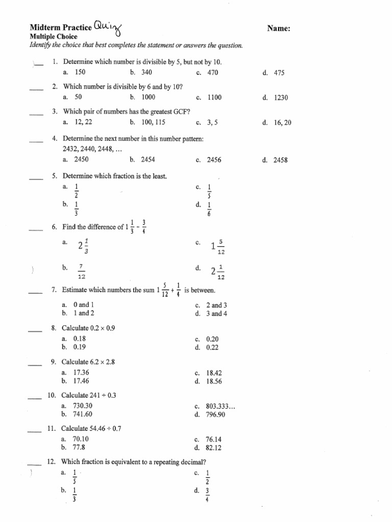 Midterm Quiz and Answer Key | PDF