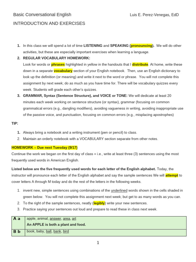 Intermediate English - Course Outline and Homework | PDF | English ...