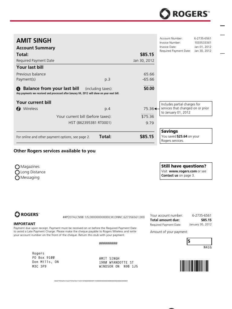 Rogers Bill | PDF | Payments | Cheque