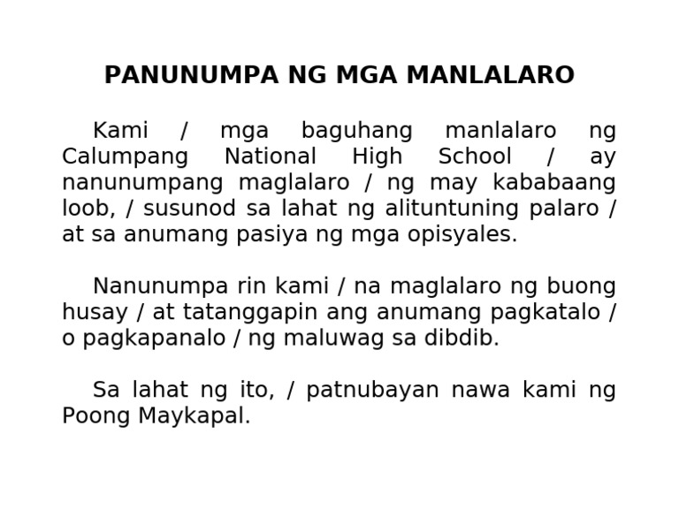 Panunumpa NG Mga Manlalaro | PDF