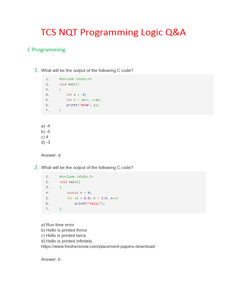 TCS NQT Programming Logic QApdf | PDF