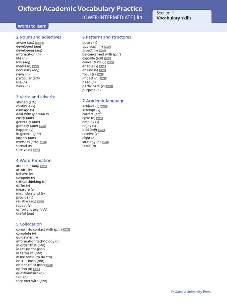 Oavp Lower-Int Section 1 Wordlist | PDF