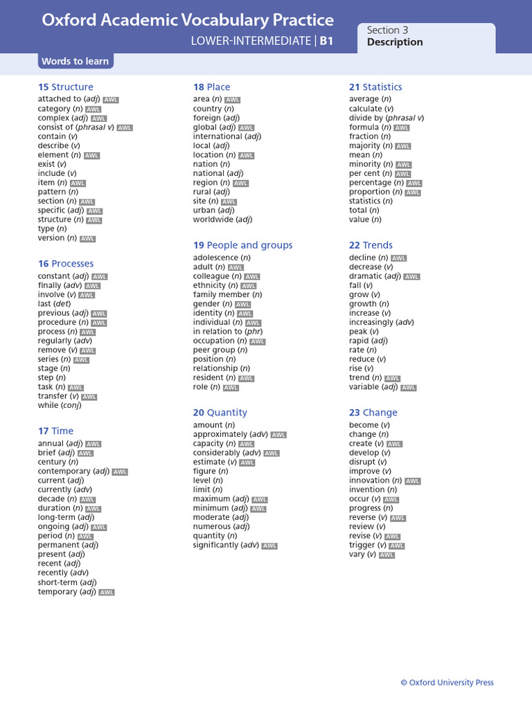 Oavp Lower-Int Section 3 Wordlist | PDF