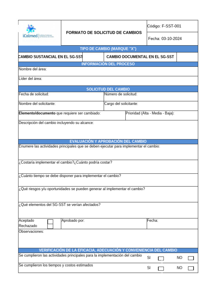 Solicitud de cambios iCALMED | PDF
