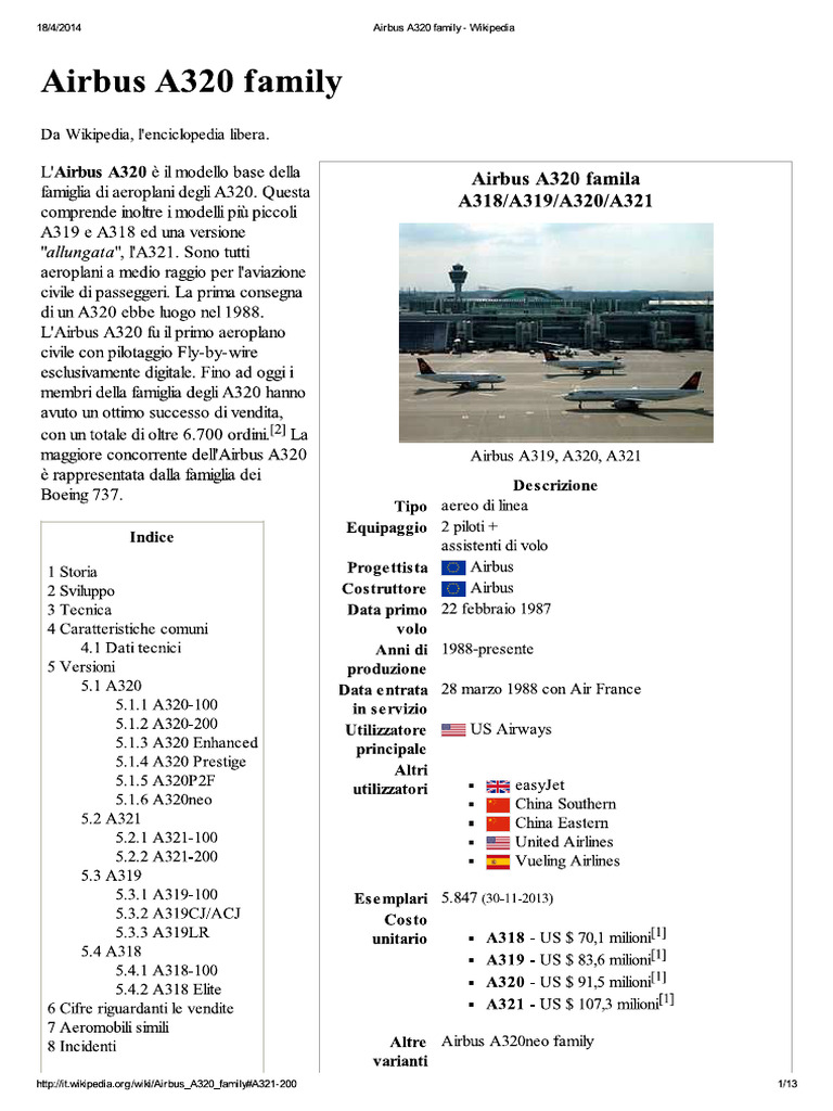 Dati Tecnici Airbus A320 Family | PDF