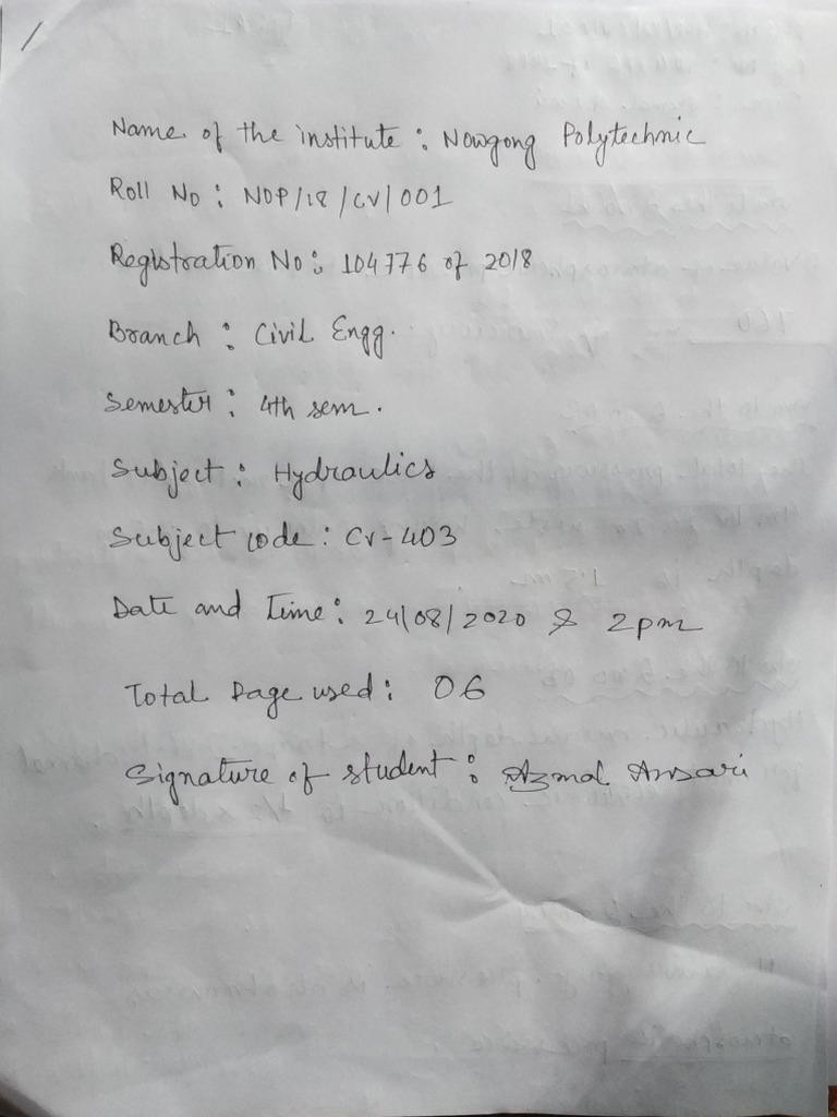 4 TH SEM CIVIL Hydraulic | PDF