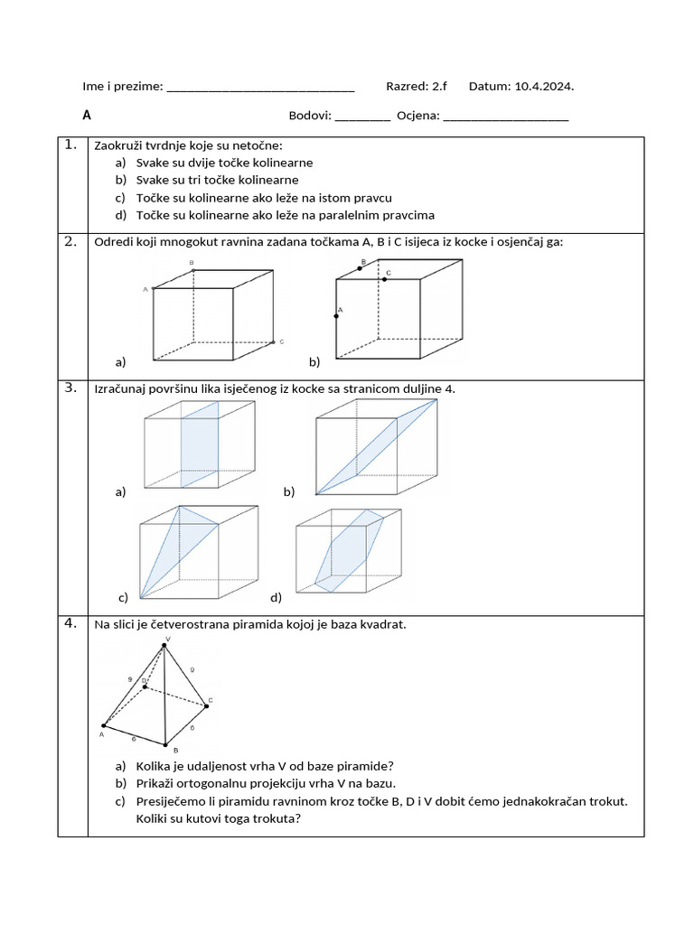 Geometrija Prostora Pismeni | PDF