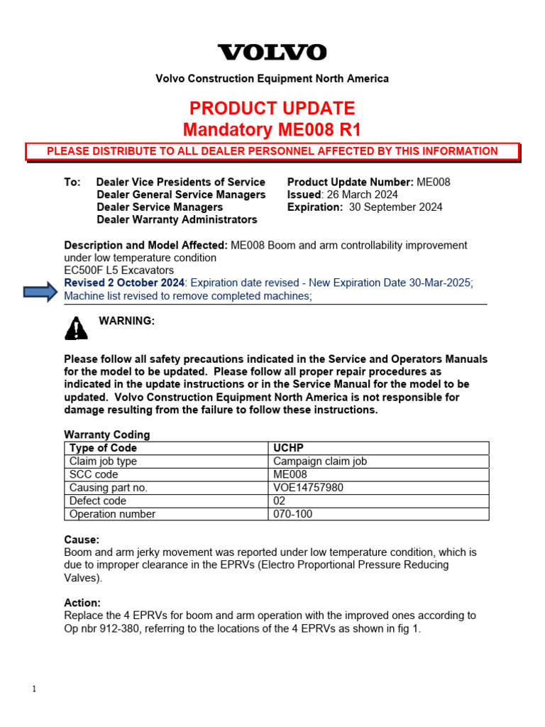 ME008 R1 Boom and Arm Controllability Improvement Under Low Temperature Condition | PDF