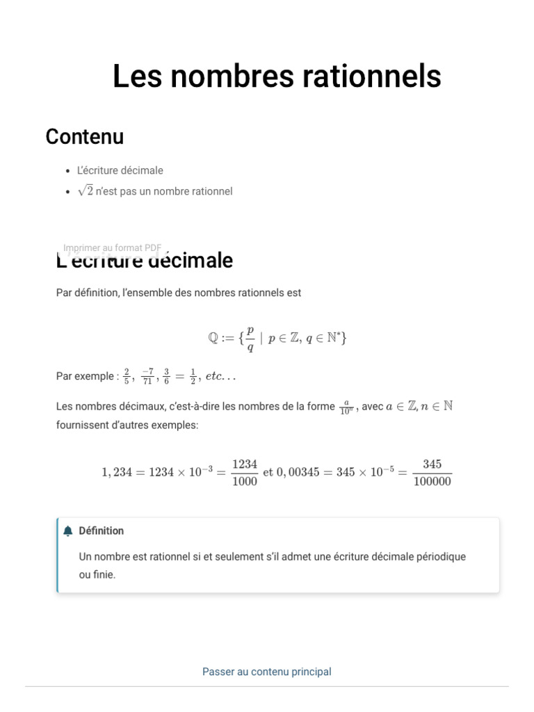 Les Nombres Rationnels - Cours Analyse | PDF