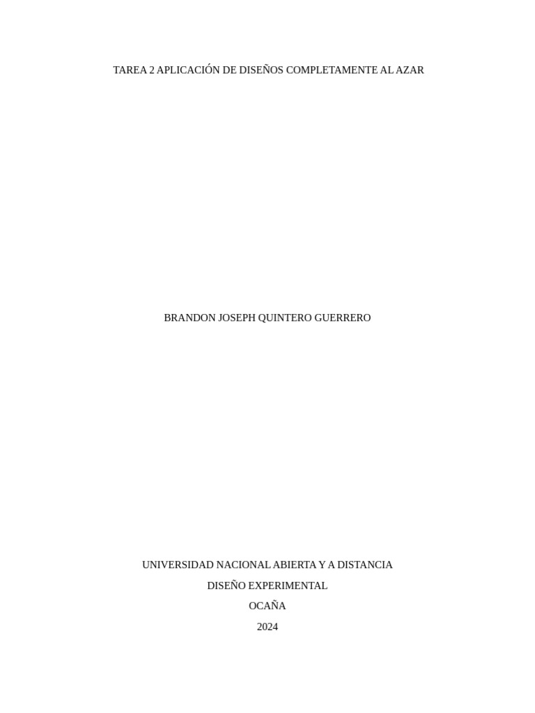 TAREA 2 APLICACIÓN DE DISEÑOS COMPLETAMENTE AL AZAR | PDF
