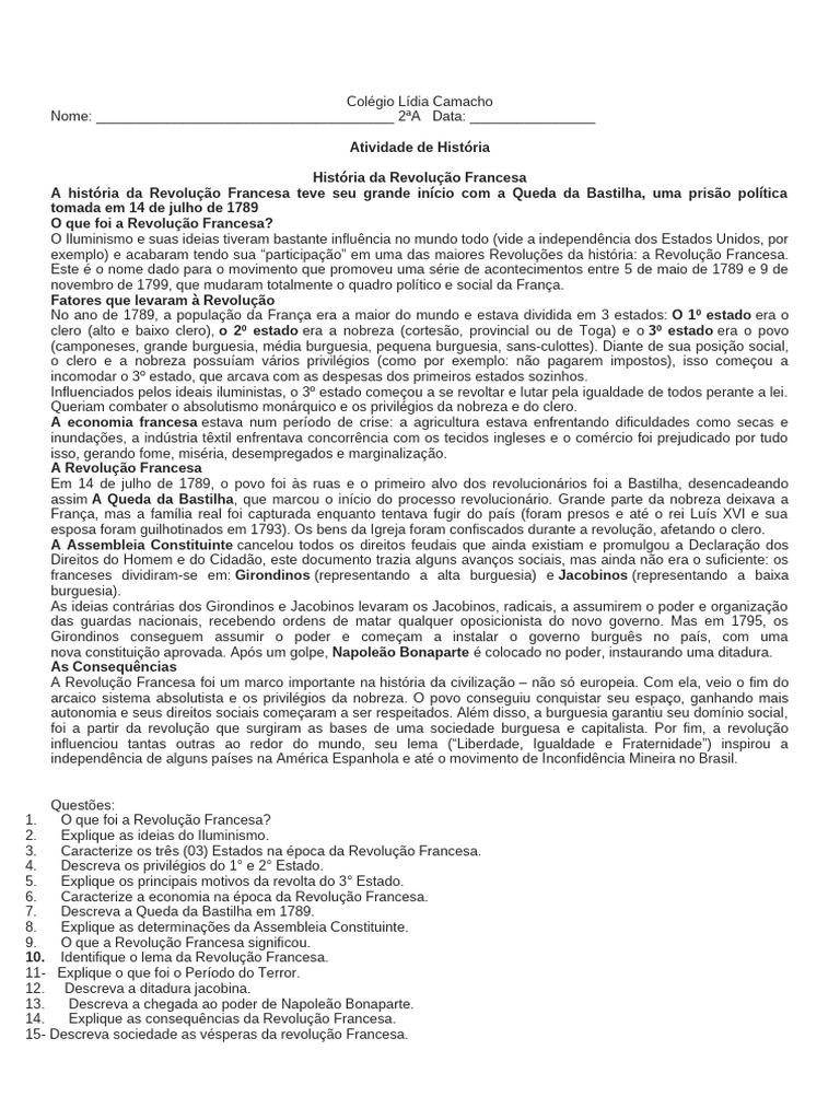 Atividade De Historia Pdf