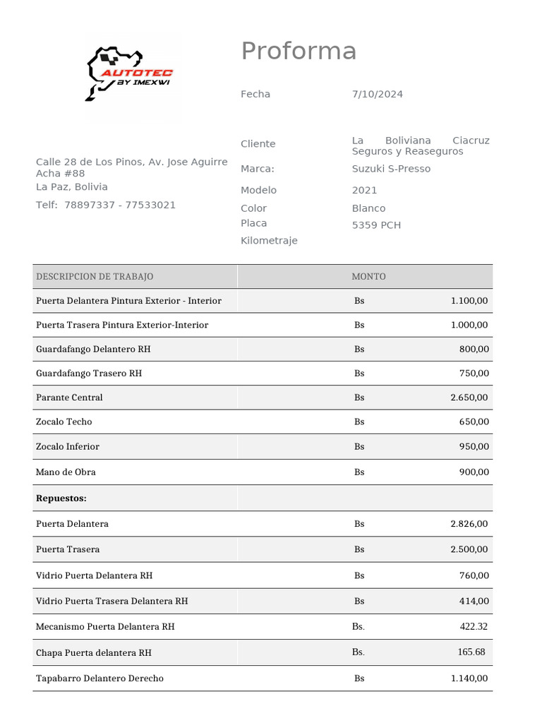 Proforma Suzuki S-Presso-1 | PDF