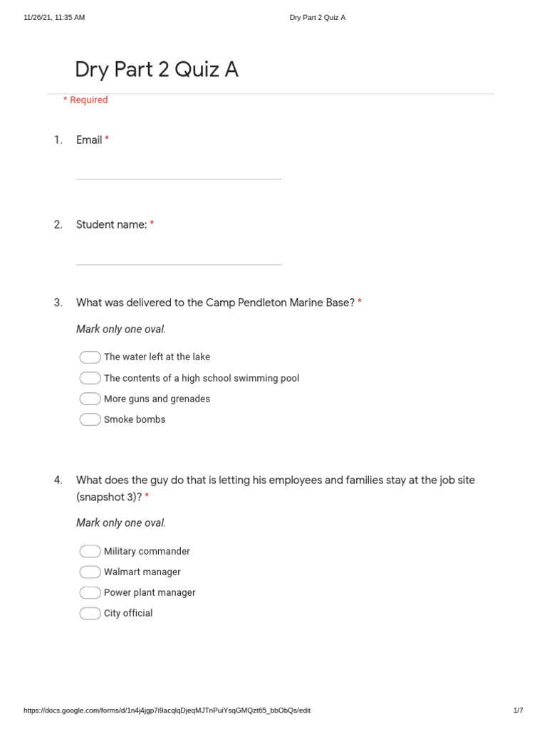 Dry Part 2 Quiz A - Google Forms | PDF
