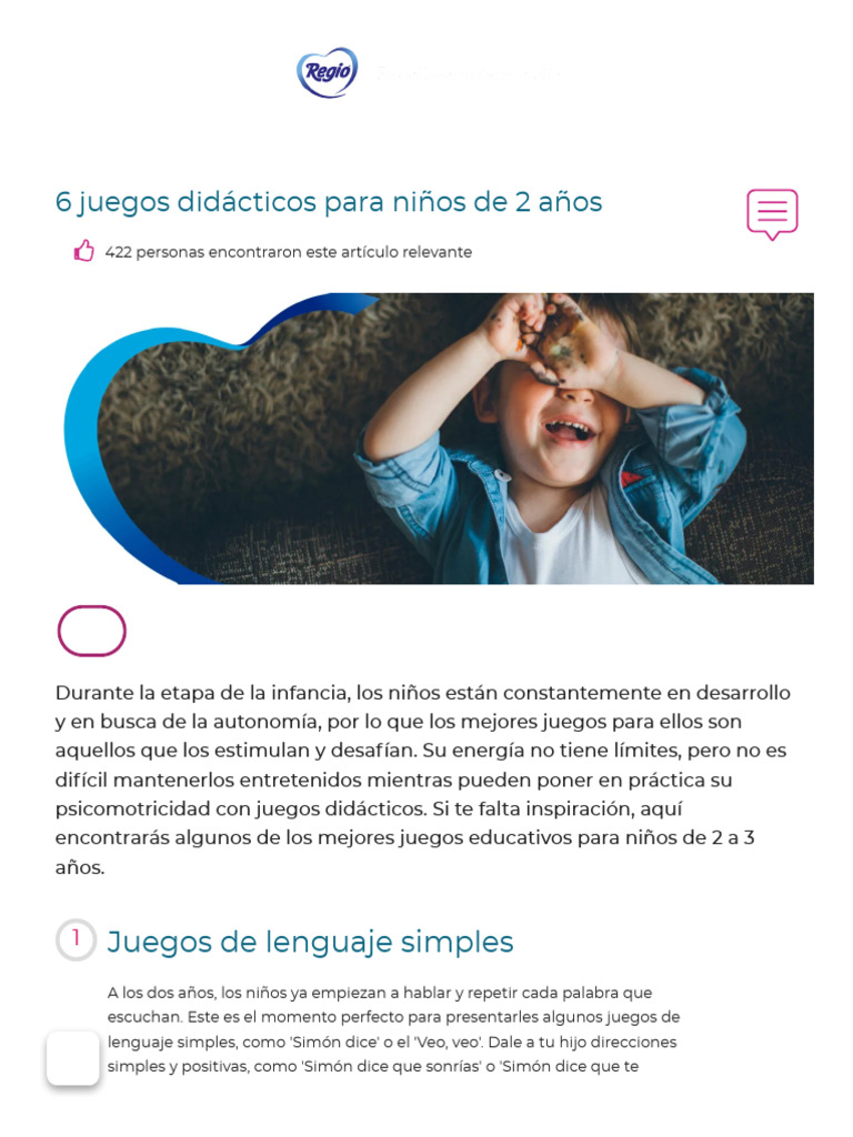 6 Juegos Didácticos para Niños de 2 Años - Regio® | PDF