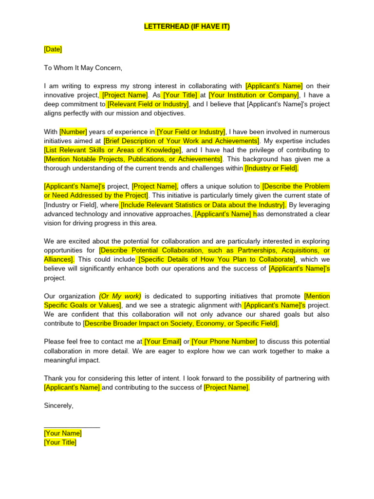 Letter of Intention Templete | PDF