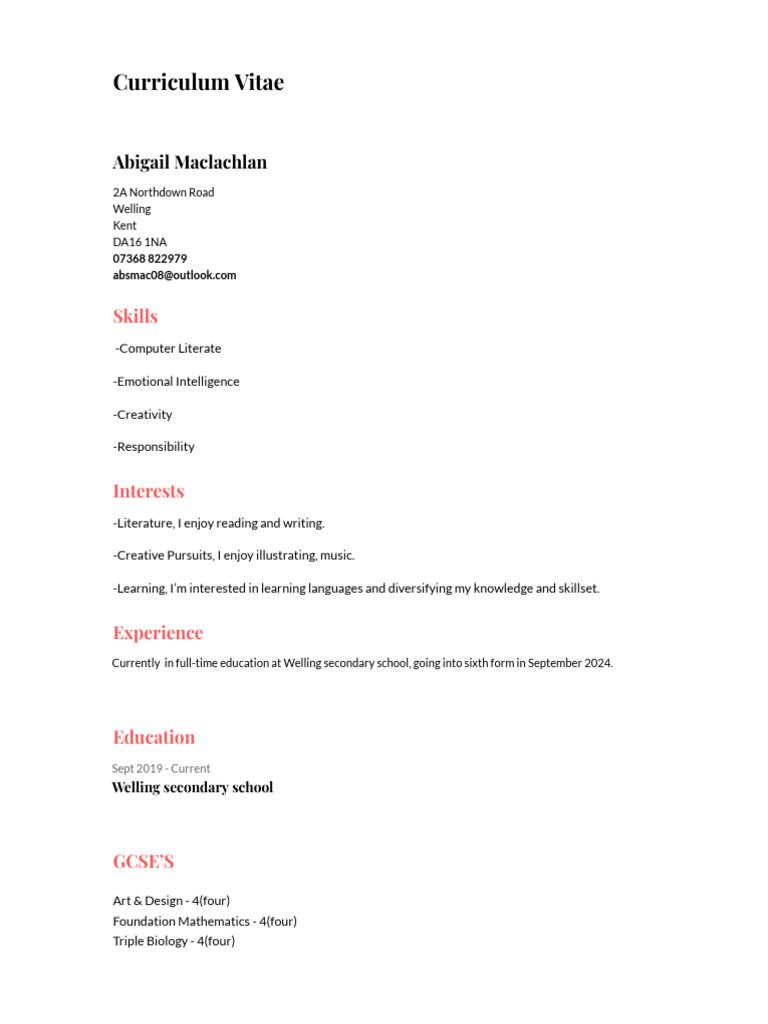 Curriculum Vitae: Abigail Maclachlan | PDF