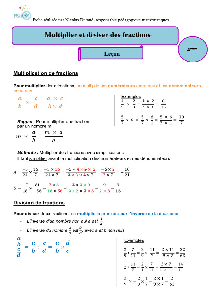 Multiplication Et Division de Fraction | PDF