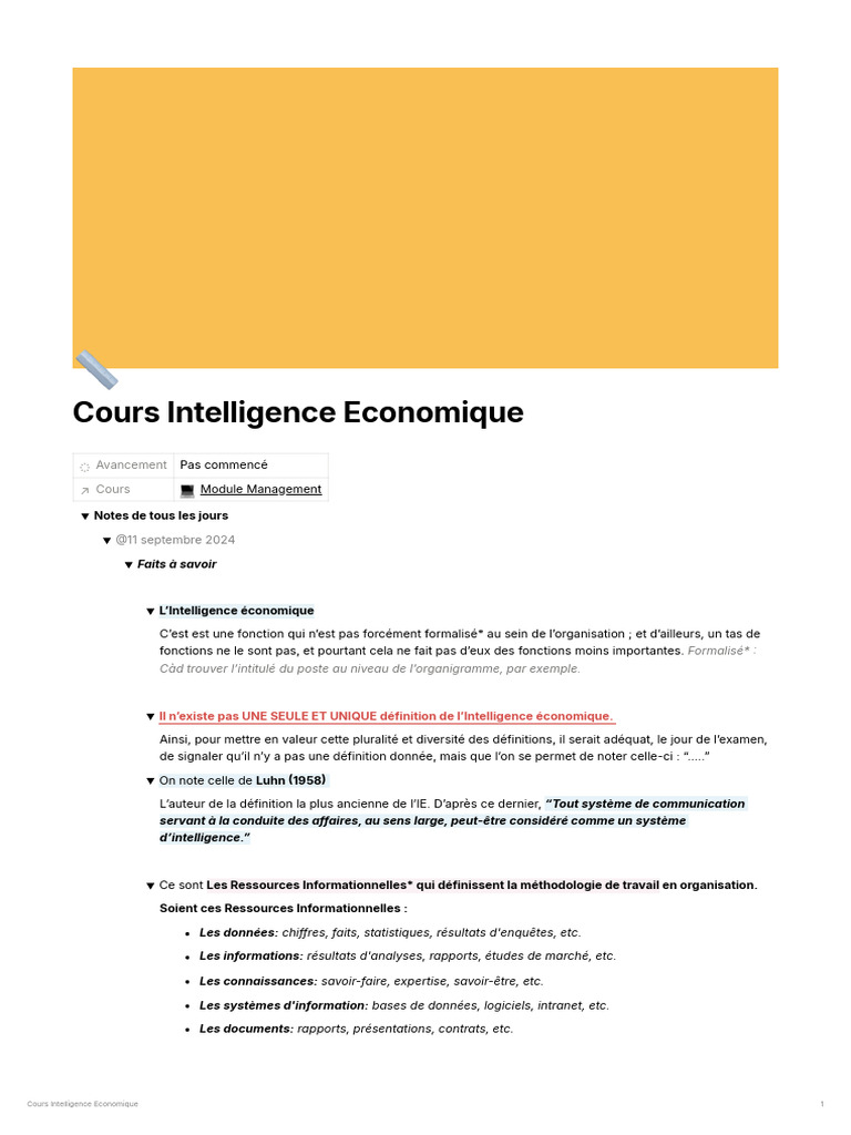 Cours Intelligence Economique S9 2024 | PDF