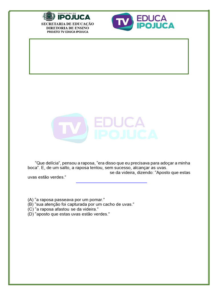 ATIVIDADE TV EDUCA IPOJUCA - LÍNGUA PORTUGUESA - EJA III (AULA 017) | PDF