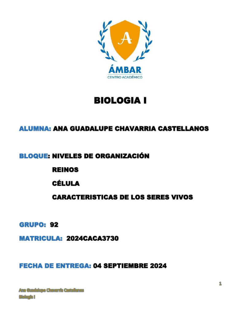 BIOLOGIA I. ANA GUADALUPE CHAVARRIA CASTELLANOS | PDF
