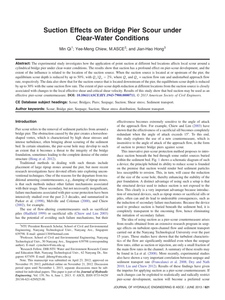 2013. chiew.Suction Effects on Bridge Pier Scour under | PDF