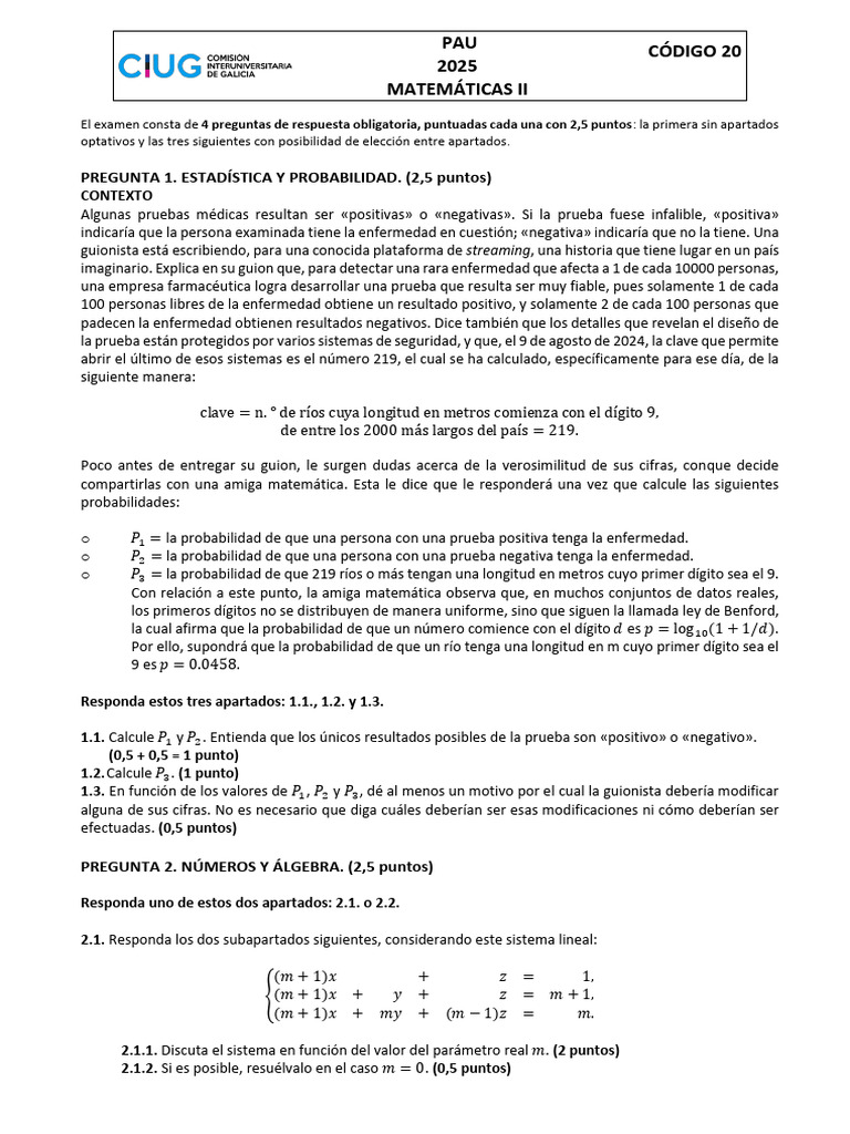 20 Matematicas II Modelo Cast | PDF | Matemática