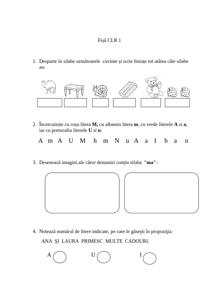 clr10 Fise de Lucru Pentru Clasa Pregatitoare | PDF