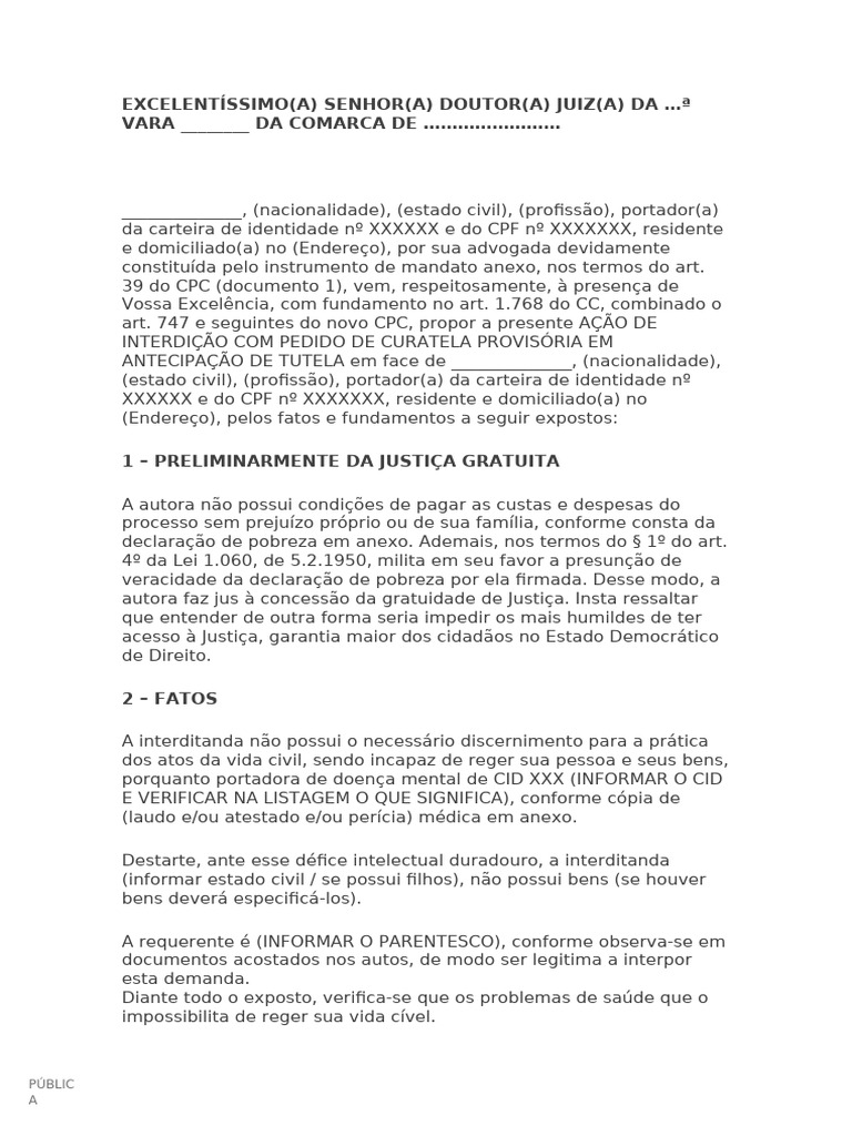 Modelo Petição Curatela | PDF