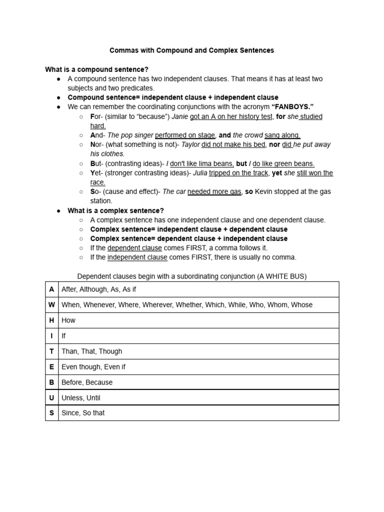Commas With Compound and Complex Sentences | PDF