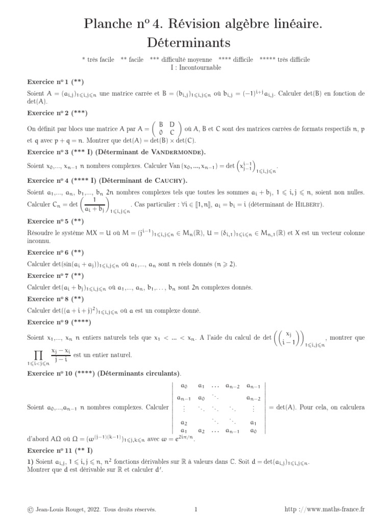 04 Revisions Determinants Planche | PDF