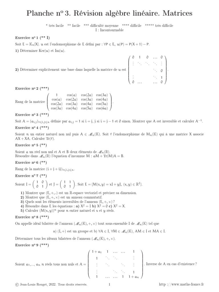 03 Revisions Matrices Planche | PDF