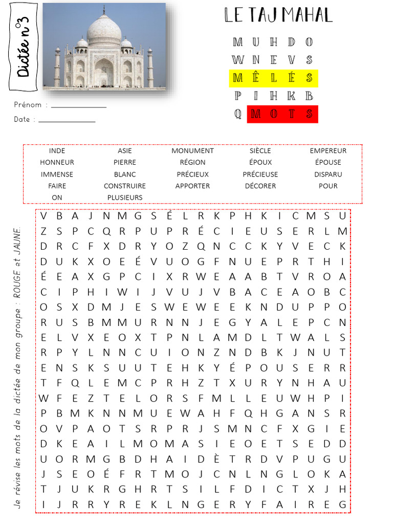 3 T2 Mots Mêlés Le Taj Mahal | PDF