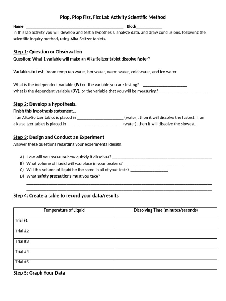 Alka Seltzer Lab Scientific Method | PDF