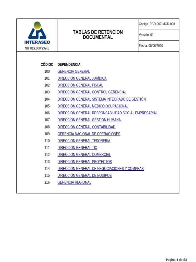 Anexo 7 Tabla de Retencion Documental Interaseo | PDF