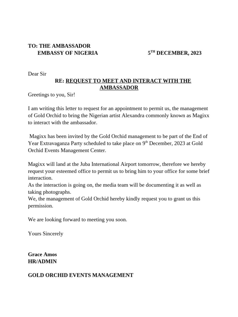 Letter to the Ambassador | PDF
