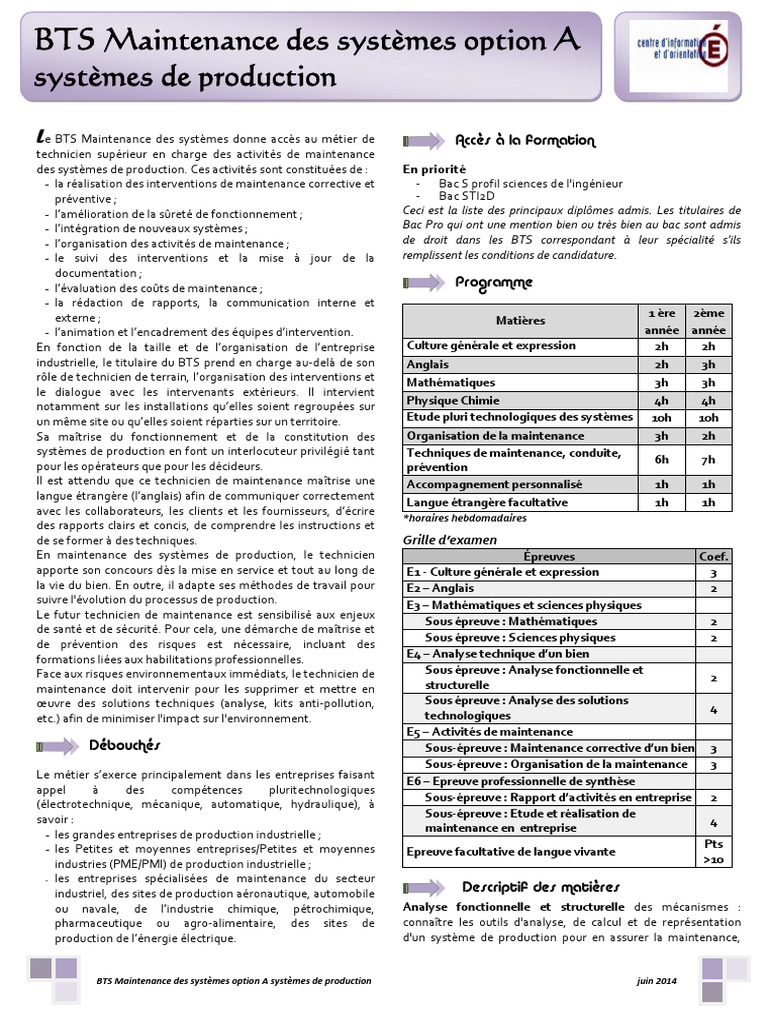 Bts Maintenance Des Systemes de Production | PDF