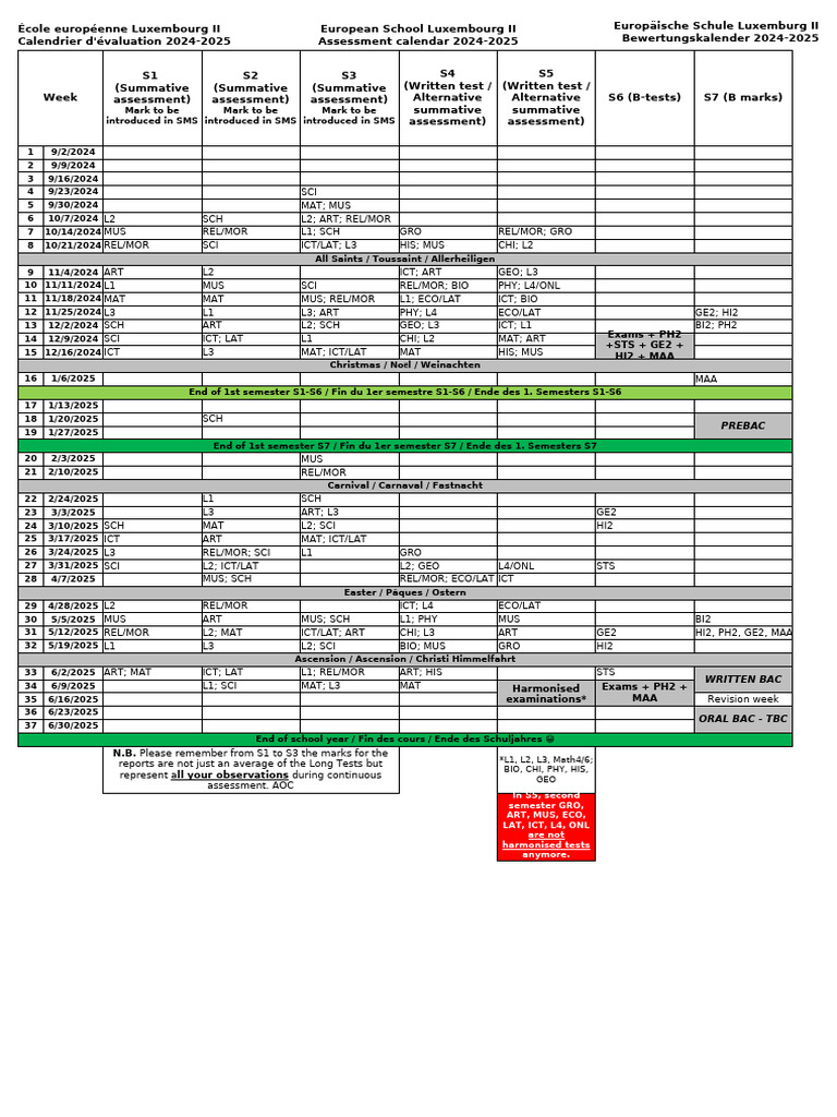 Test Calendar 2024-2025 - Final Version | PDF