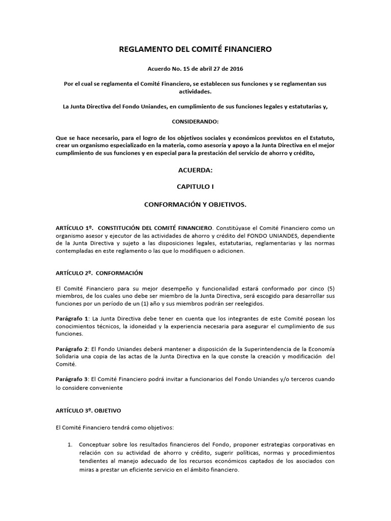 Reglamento Comite Financiero 2016 | PDF | Regulación | Quórum