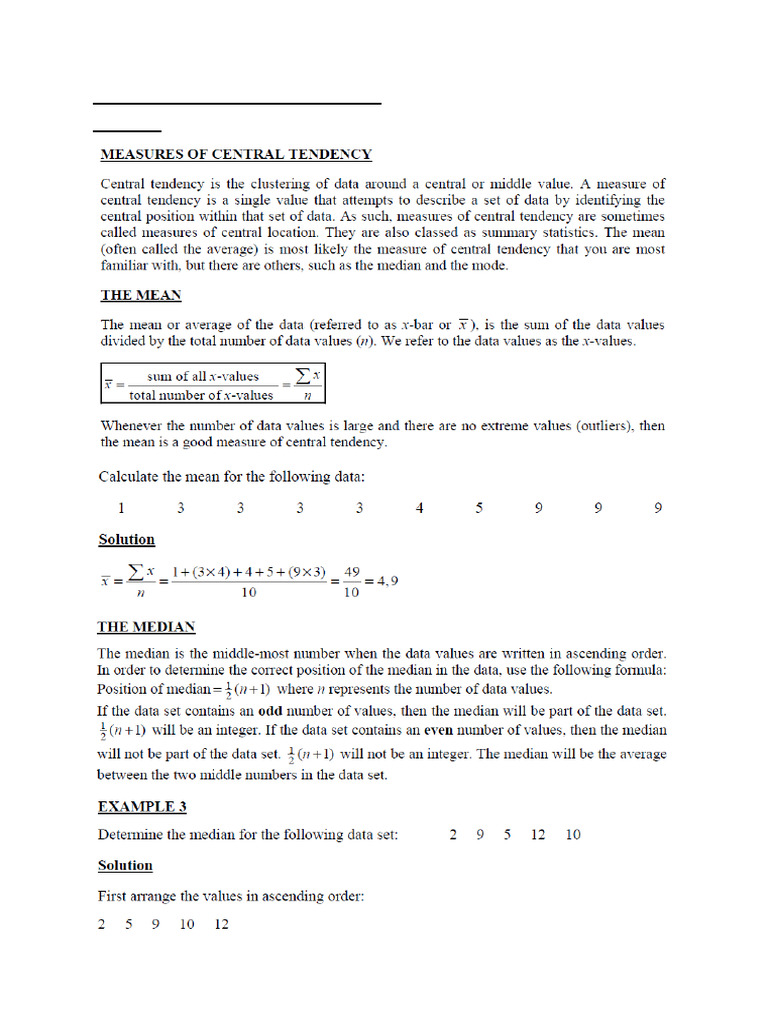 GR 11 Math 08 Oct 2024 Central Tendency | PDF