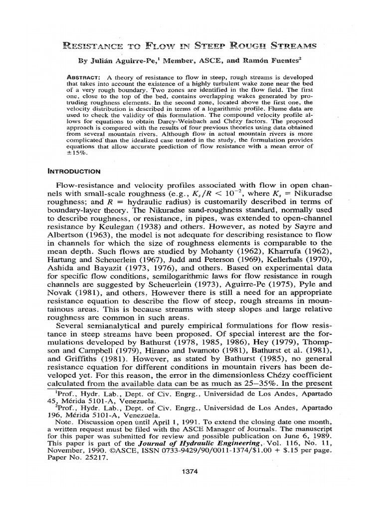 1991-AGUIRRE. RESISTANCE TO FLOW IN STEEP ROUGH STREAMS | PDF