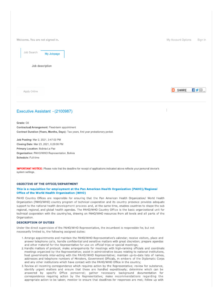 Job Description - Executive Assistant | PDF