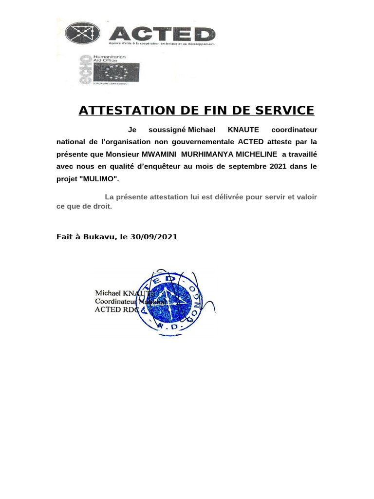 Attestation de Fin de Service | PDF