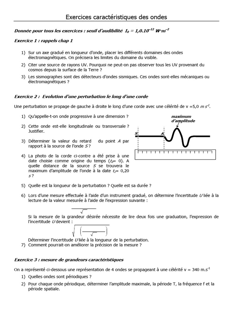 Chap 2 caractéristiques des ondes exercices | PDF