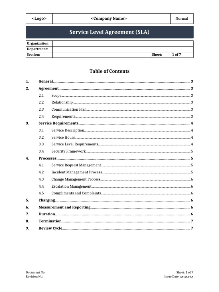 ISO 20000 Service Level Agreement (SLA) | PDF