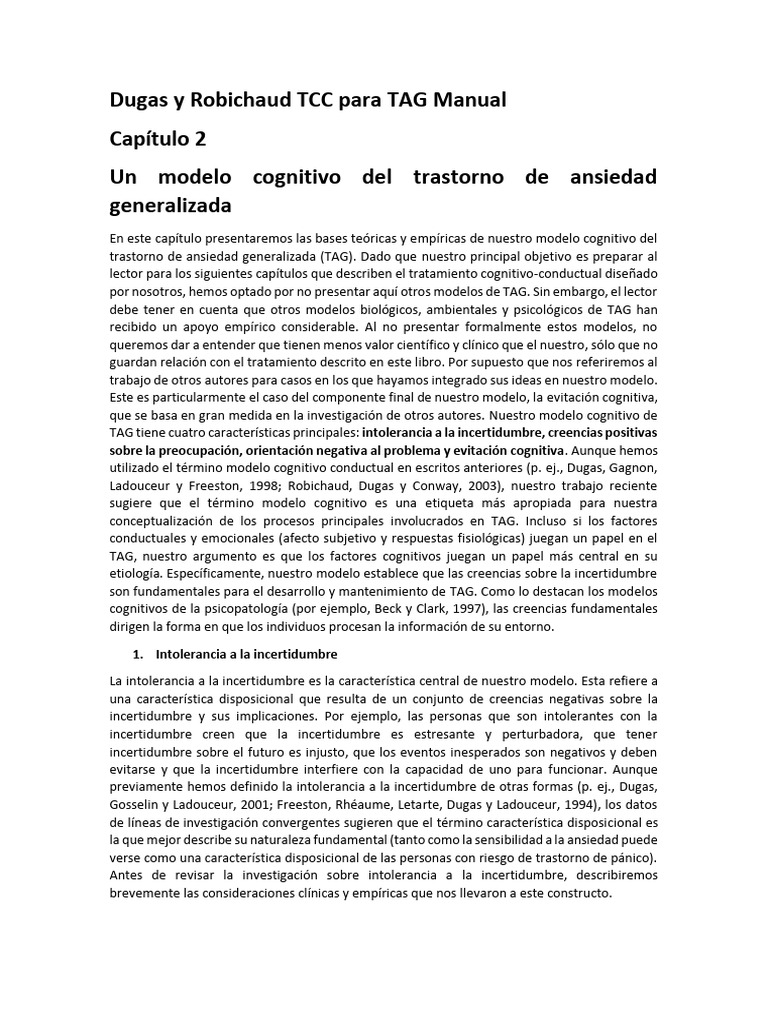 Dugas y Robichaud TCC para TAG Manual. | PDF