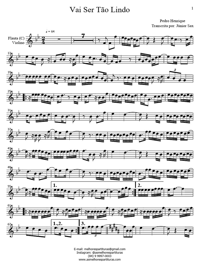 Partitura Vai Ser Tao Lindo Flauta Violino C PH | PDF