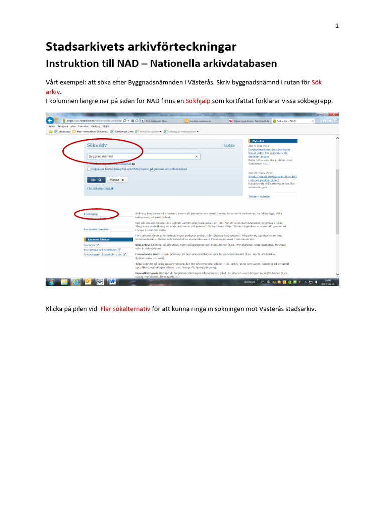 Stadsarkivets Arkivförteckningar - Instruktion Till NAD | PDF